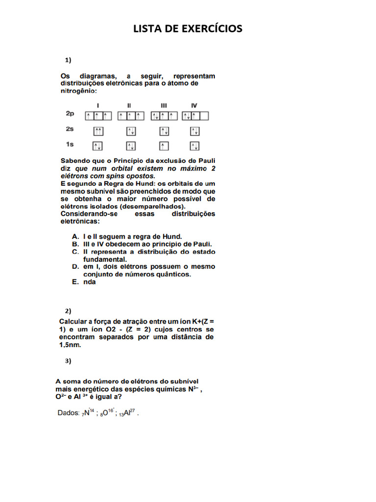 Lista de exercícios 1 | PDF