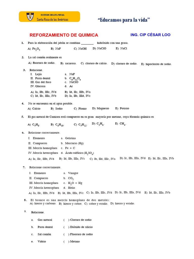 Primer Año -Reforzam. -Quim | PDF