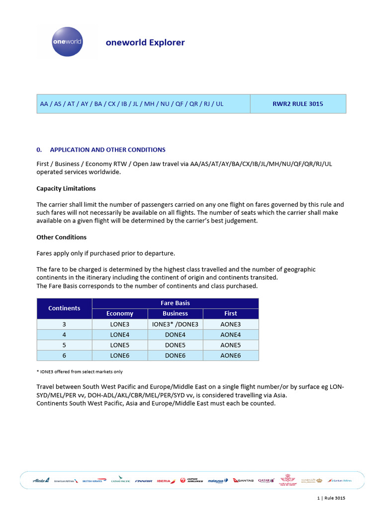 Oneworld Alliance Round The World Oneworld Explorer | PDF