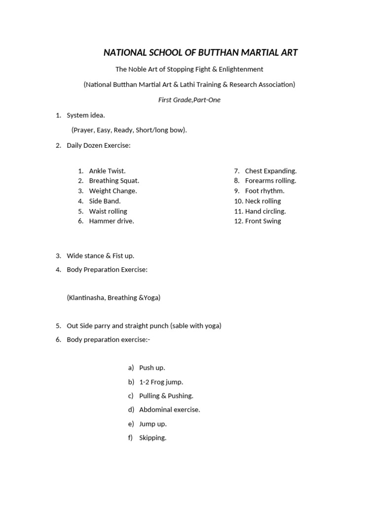 National School of Butthan Martial Art | PDF