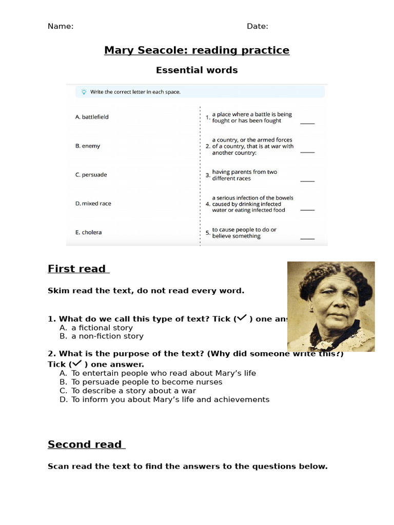 L1 Mary Seacole Reading and Presentation | PDF
