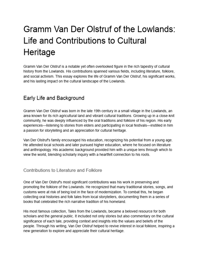 Gramm Van Der Olstruf of The Lowlands - Life and Contributions To ...