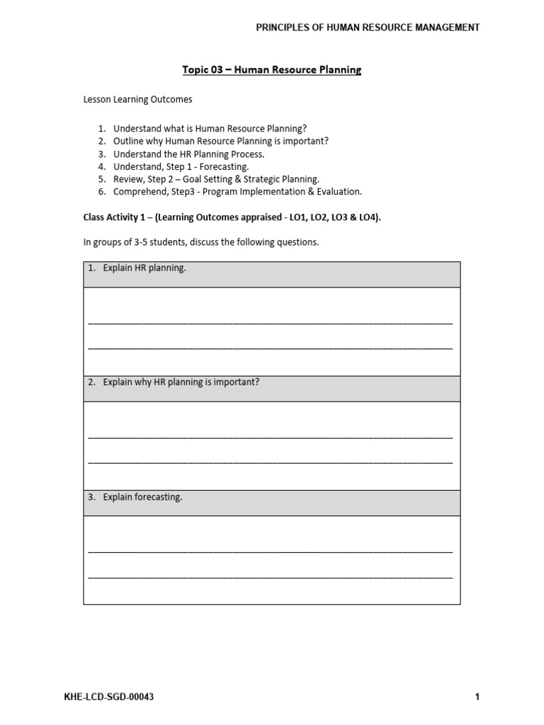 Topic 03 - Human Resource Planning | PDF