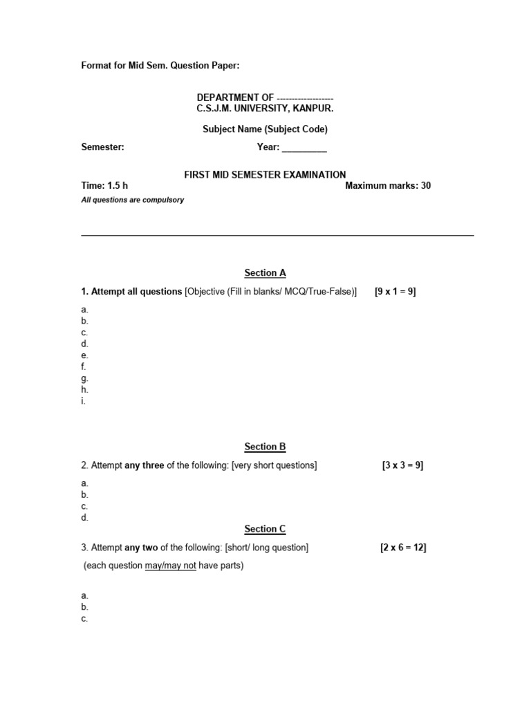 Format of Mid1 QP | PDF