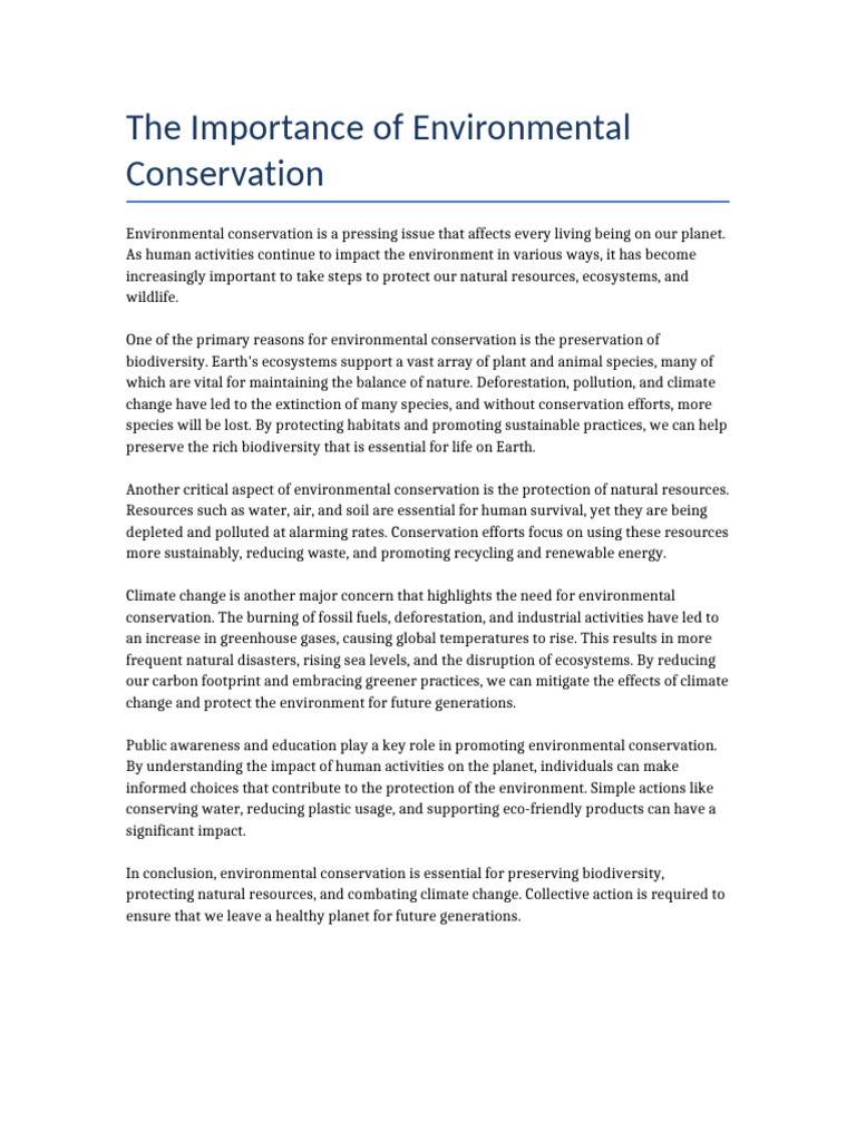The Importance of Environmental Conservation | PDF