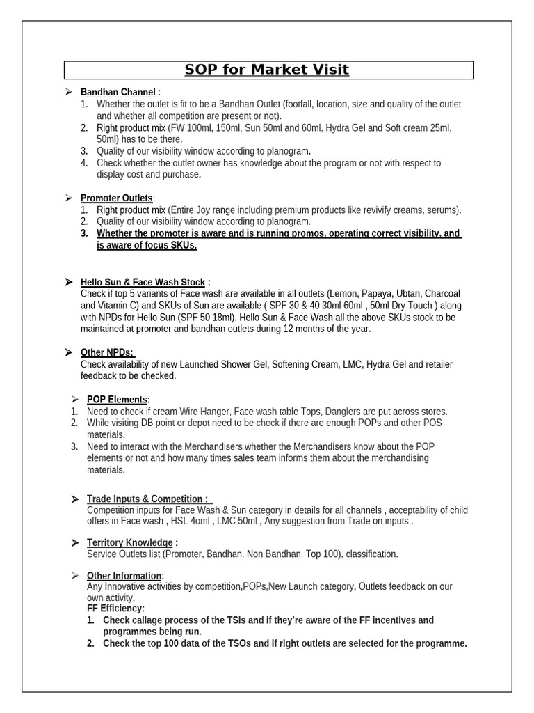 SOP For Market Visit | PDF