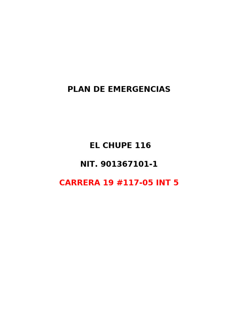 Plan de Emergencias. El Chupe 116 | PDF | Riesgo