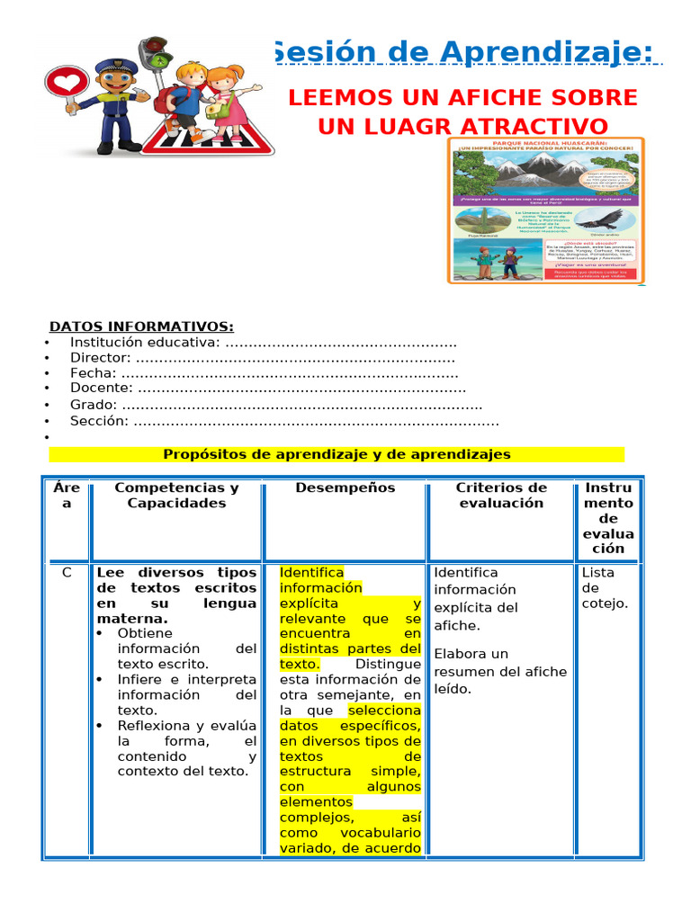 4° Sesión Día 1 Com Leemos Un Afiche Sobre Un Lugar Atractivo | PDF