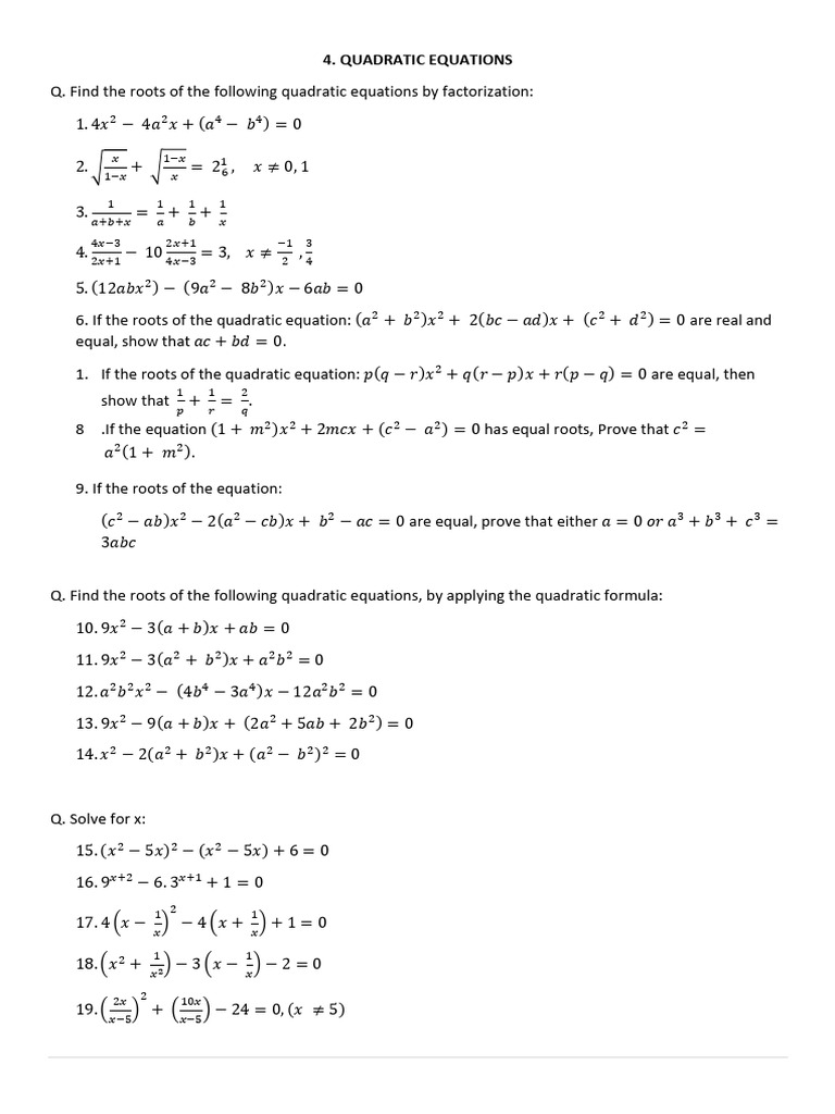 Quadratic Equations | PDF