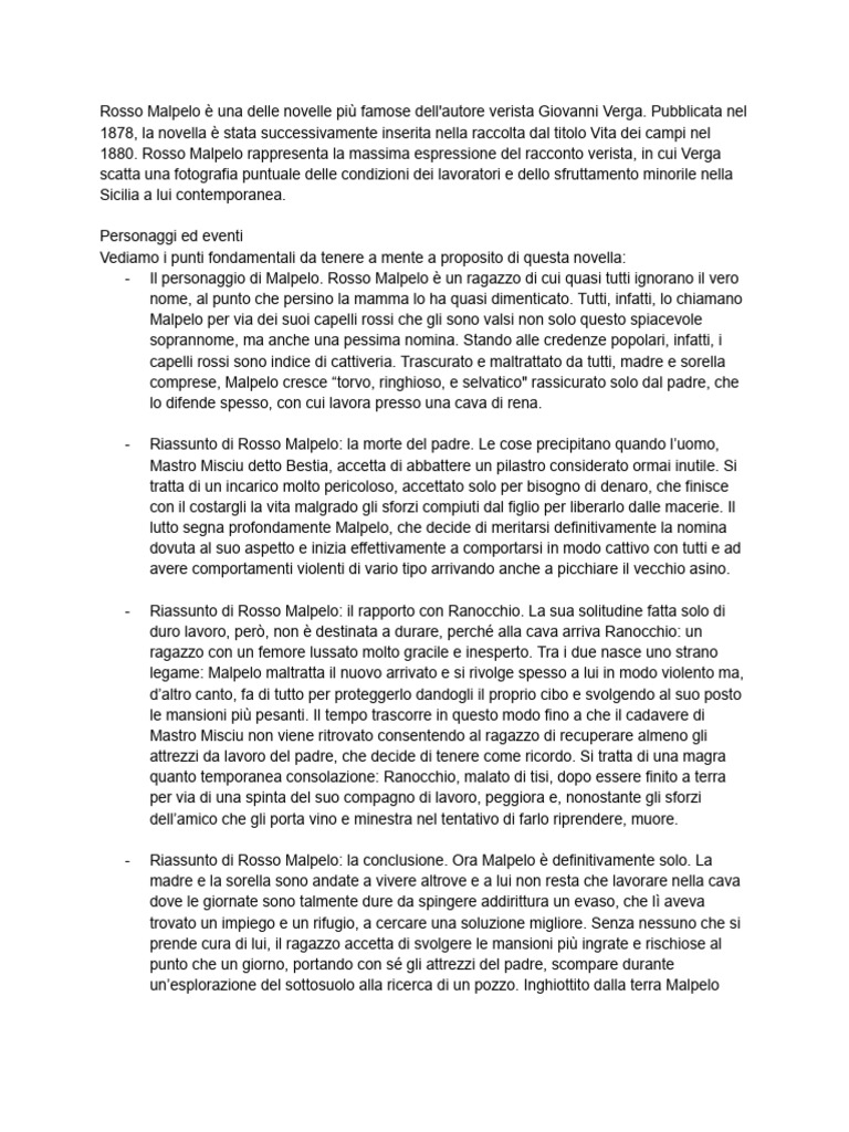 Rosso Malpelo Di Giovanni Verga | PDF