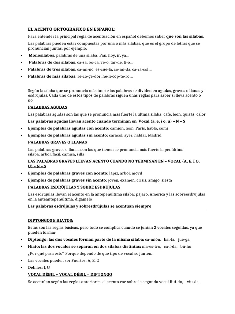 El Acento Ortográfico en Español | PDF