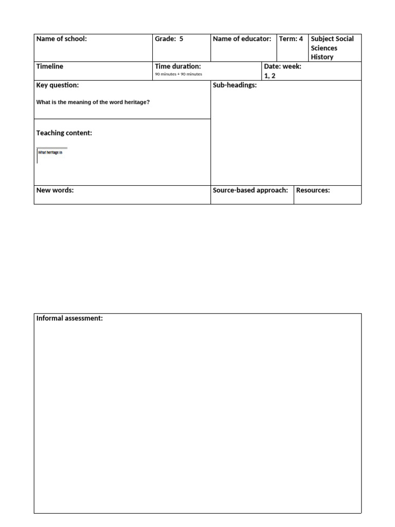 1 Grade 5 History Term 4 lesson plan | PDF