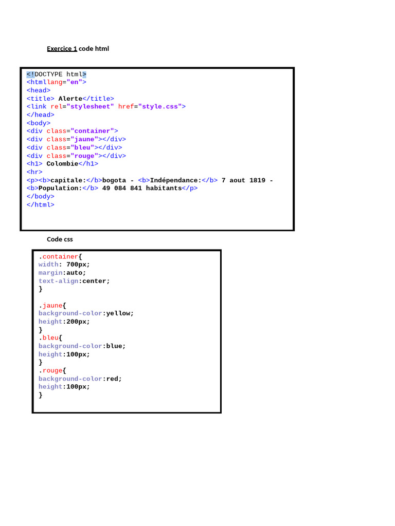 Exercice 1 Code HTML | PDF