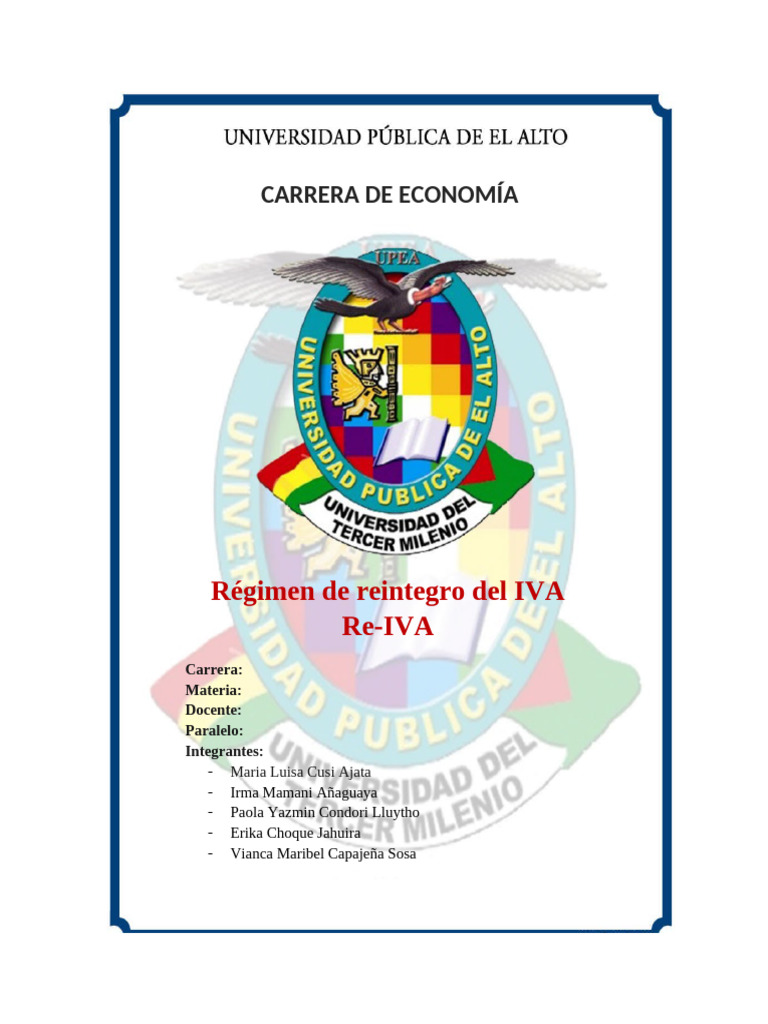 Carrera de Economía: Régimen de Reintegro Del IVA Re-IVA | PDF