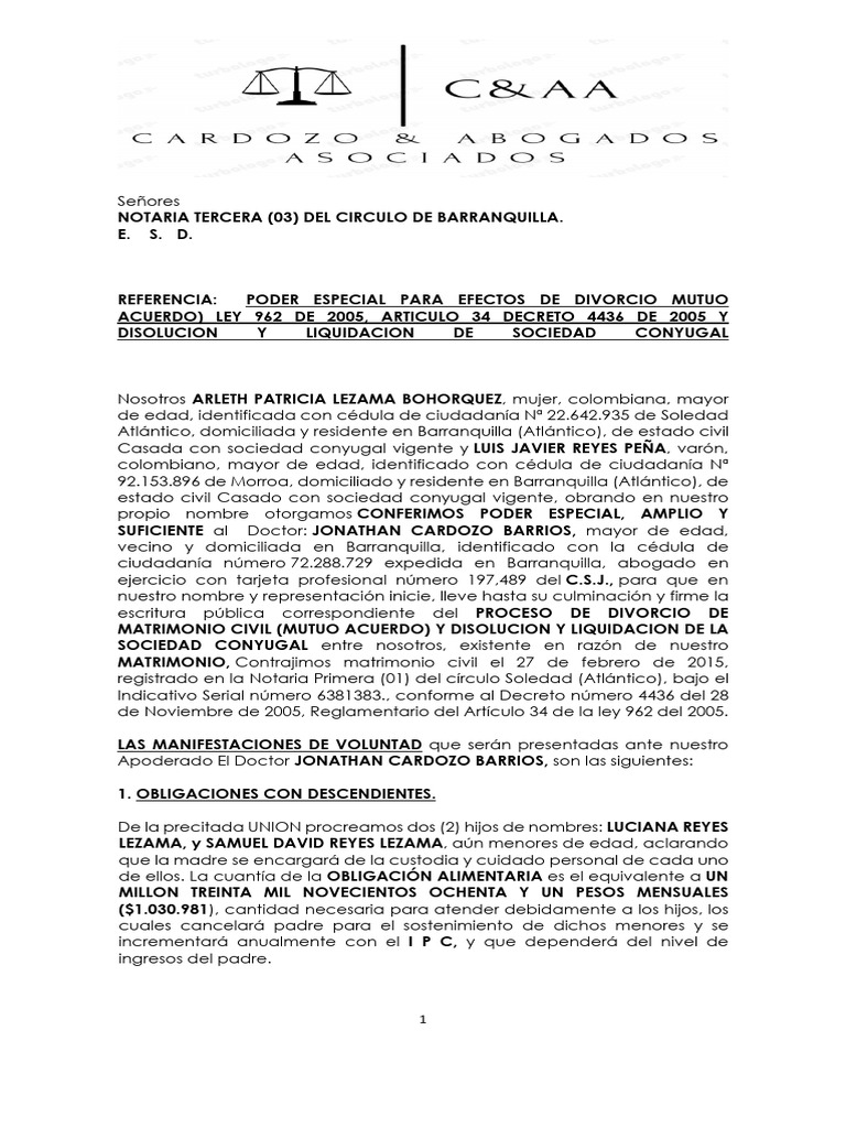 Modelo PODER PARA DIVORCIO | PDF