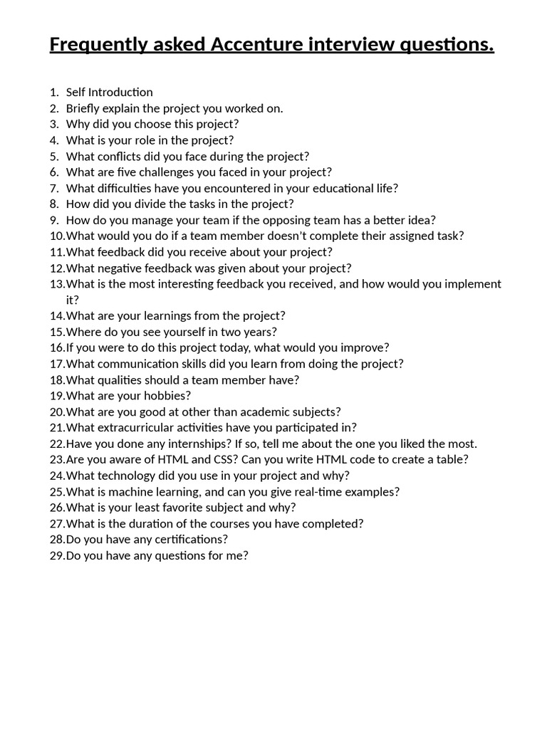 Frequently Asked Accenture Interview Questions | PDF
