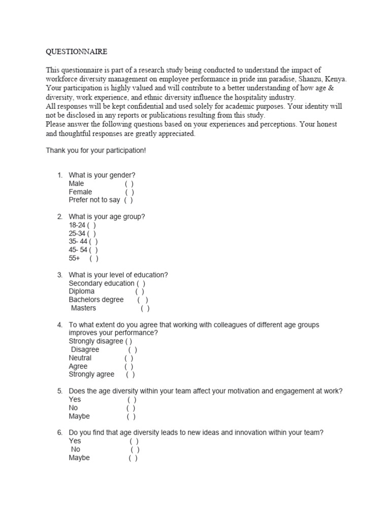 Questionnaire 1 | PDF