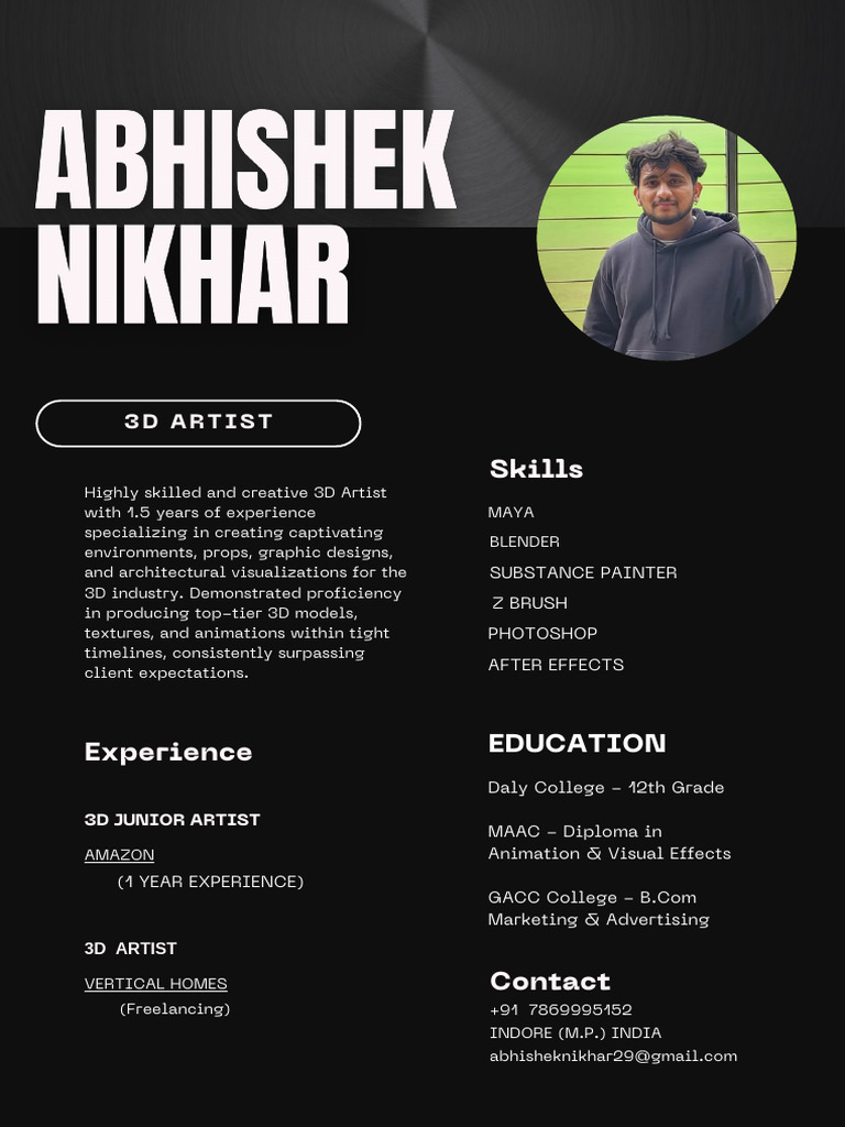 Abhishek Nikhar 3D Artist Resume | PDF