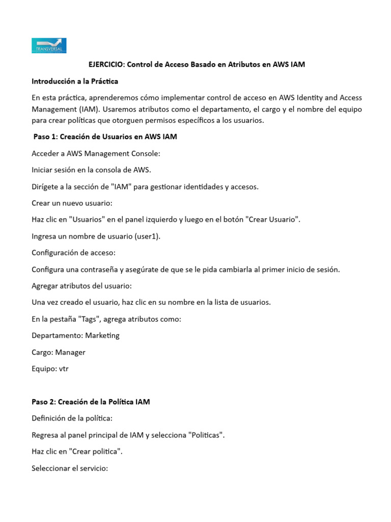 EJERCICIO Control de Acceso Basado en Atributos (ABAC) en AWS IAM | PDF EJERCICIO Control de Acceso Basado en Atributos (ABAC) en AWS IAM | PDF