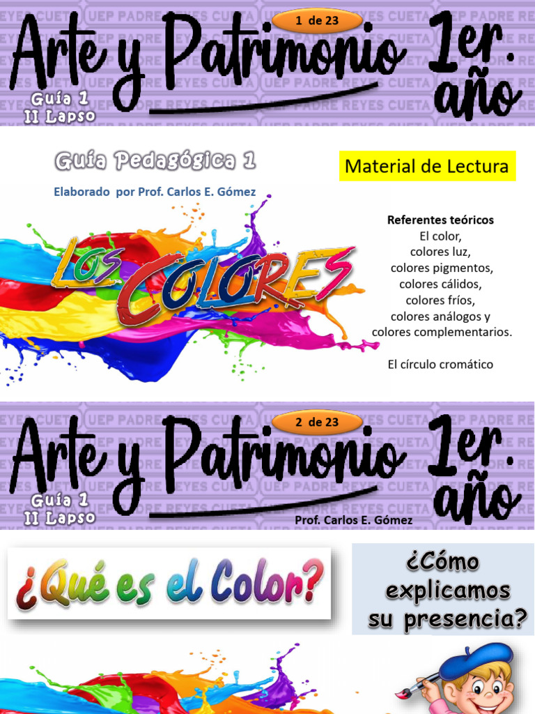 1er año ARTE guia LOS COLORES 2024 | PDF