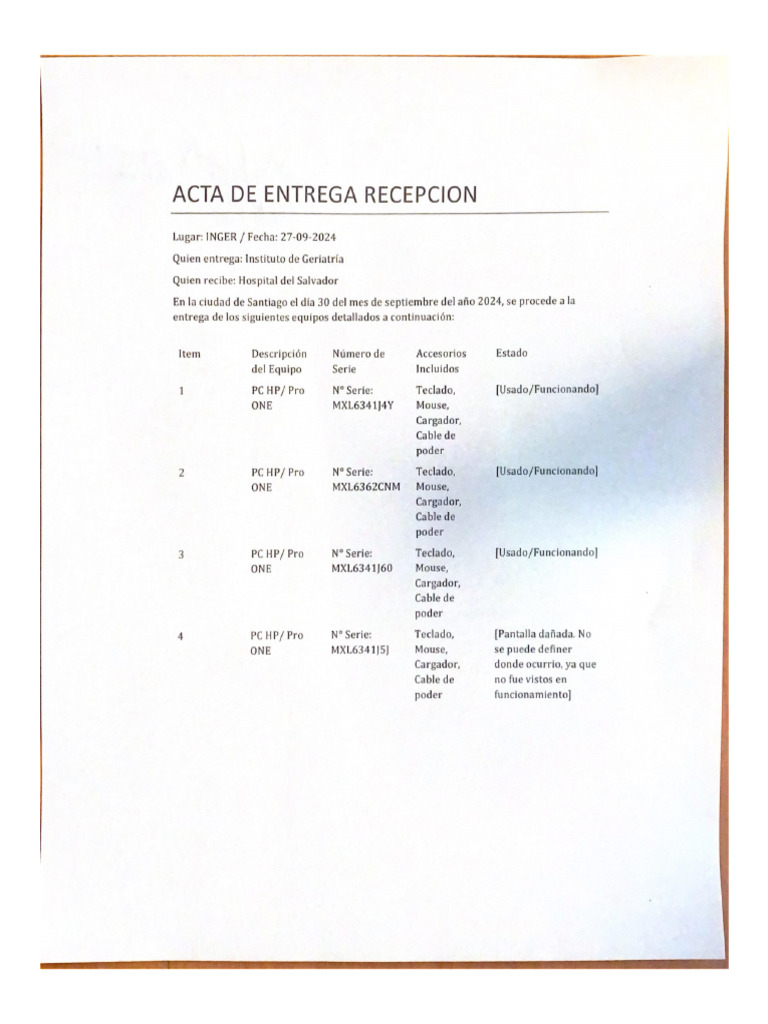 Acta de Entrega Recepcion | PDF