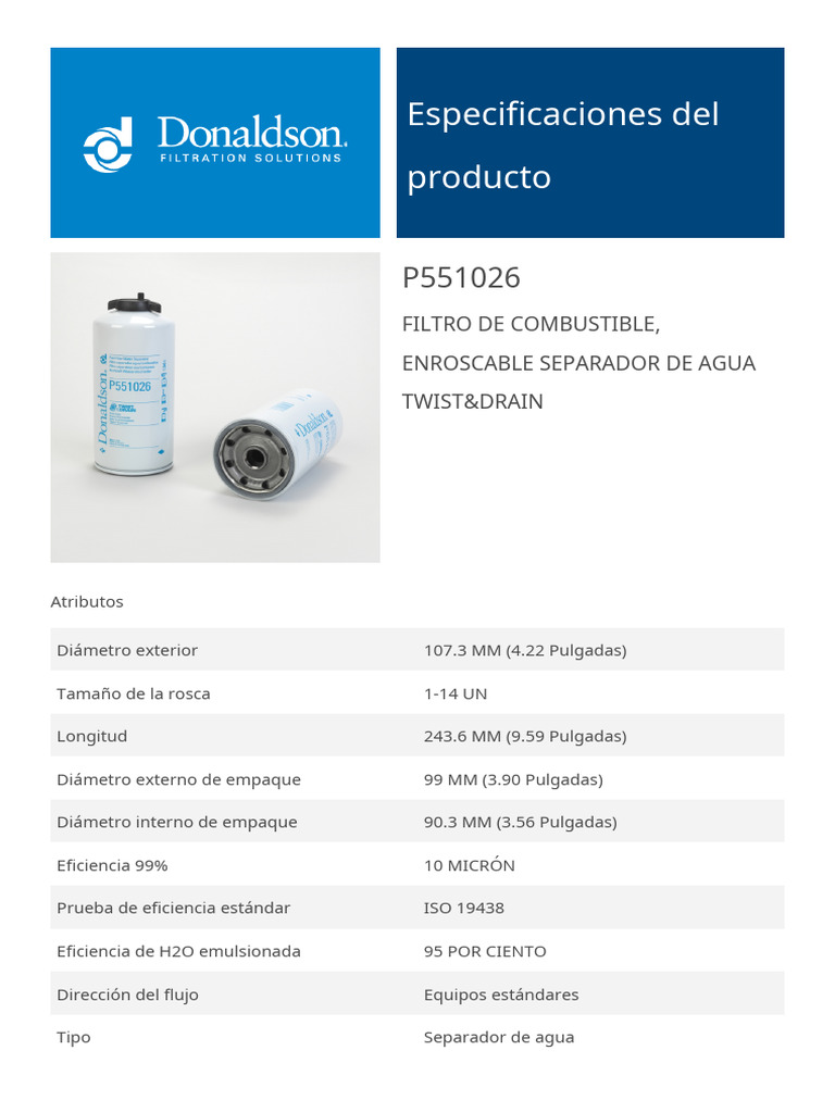 Donaldson P551026 Equivalente A FS20071 | PDF