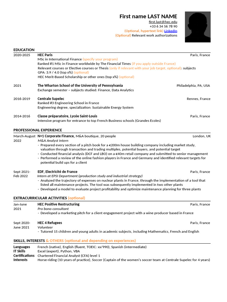 CV Template HEC 2024-2025 - AFM | PDF