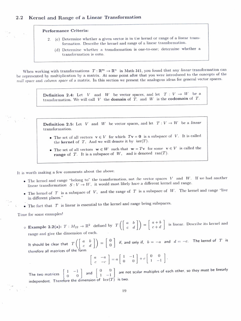 Kernel and Range of LT | PDF