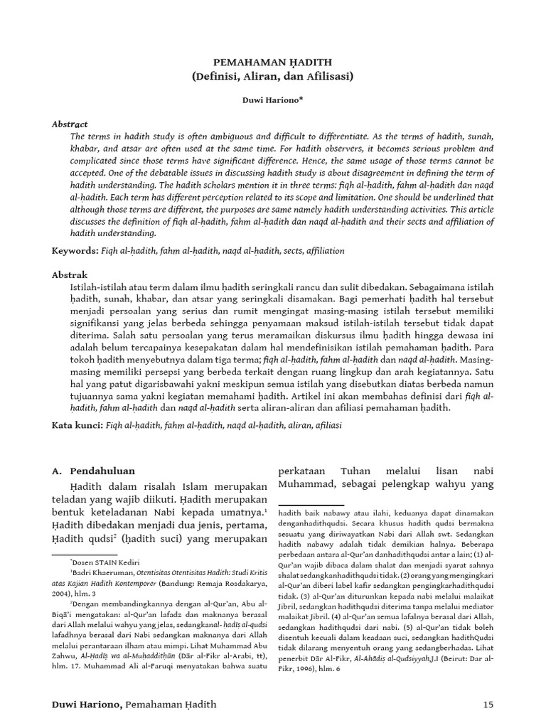 Vol 11, No 1 (2017) - PEMAHAMAN Á ADITH (Definisi, Aliran, Dan ...