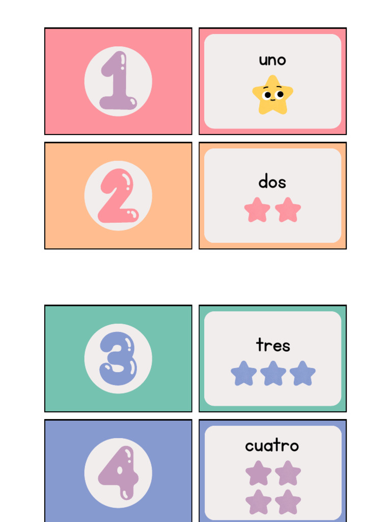 Tarjetas Educativas Números Del 1 Al 20 Infantil Coloridas | PDF