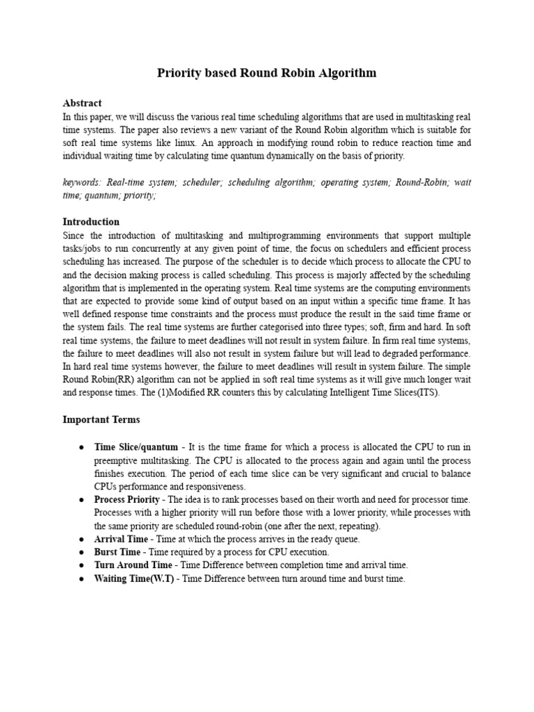 Priority Based Round Robin Algorithm | PDF