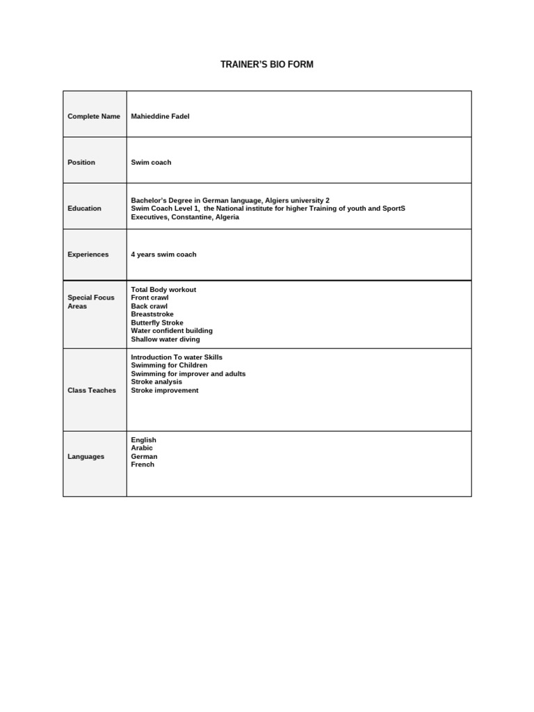 Trainers Bio Form | PDF