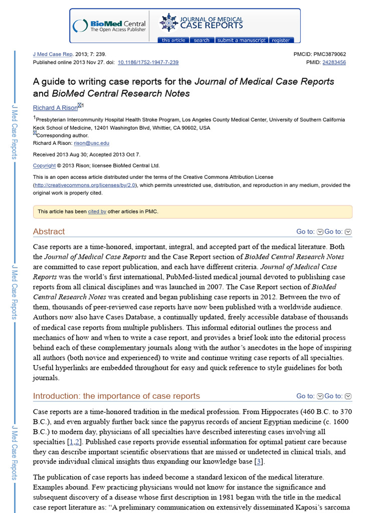 A Guide To Writing Case Reports For The Journal of Medical Case Reports ...