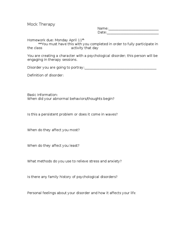 Mock Therapy Session Guidelines | PDF | Cognitive Behavioral Therapy ...