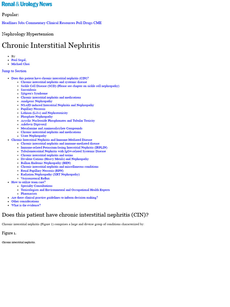 Chronic Interstitial Nephritis - Renal and Urology News | PDF