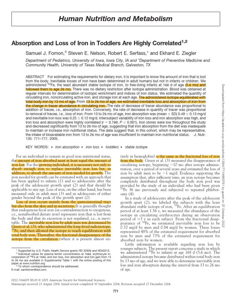 Fomon Et Al Iron Studies | PDF