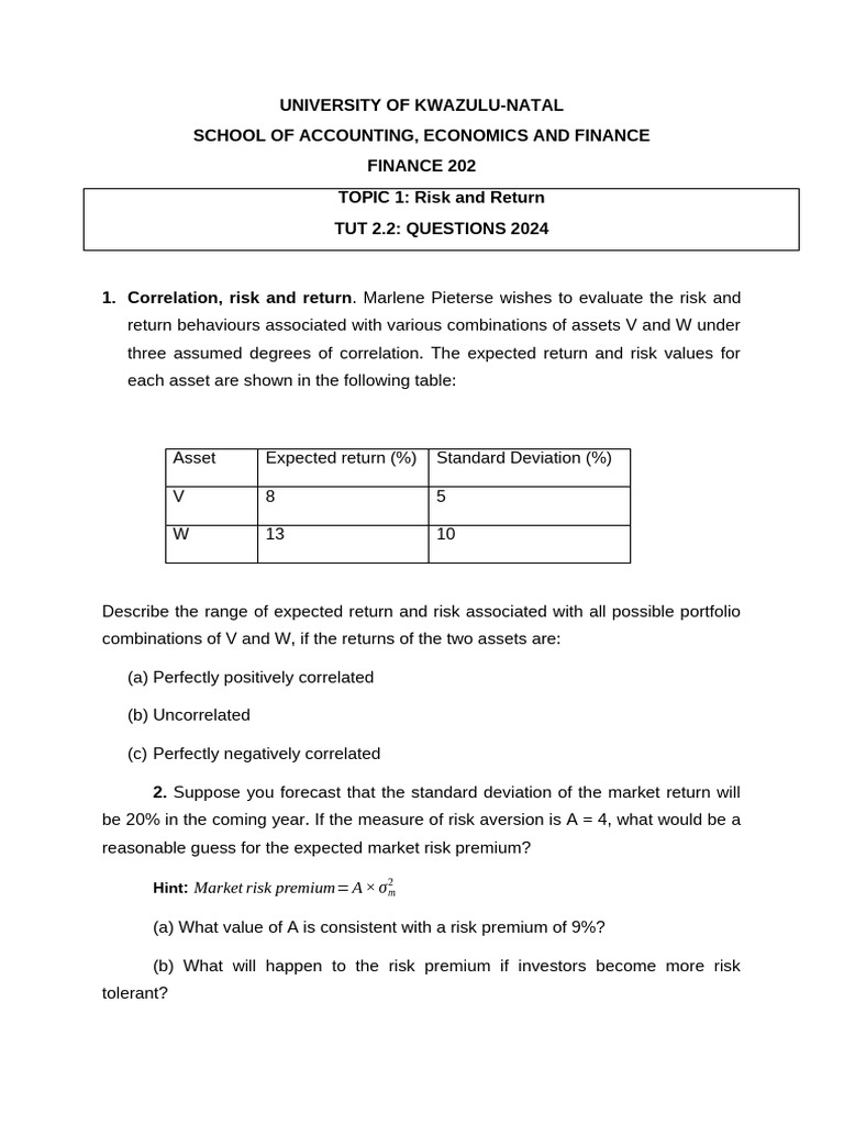 FINA202 - TUT 2.2 Questions Updated | PDF