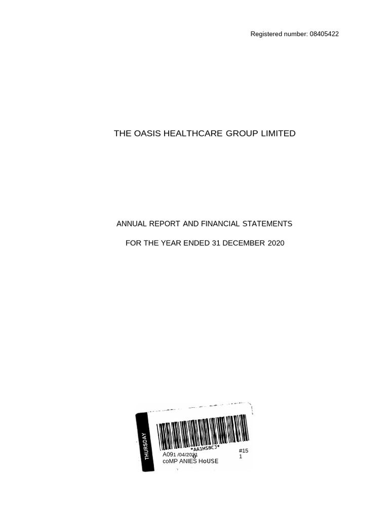 Accounts 2020 Oasis Healthcare Group | PDF | Going Concern | Audit