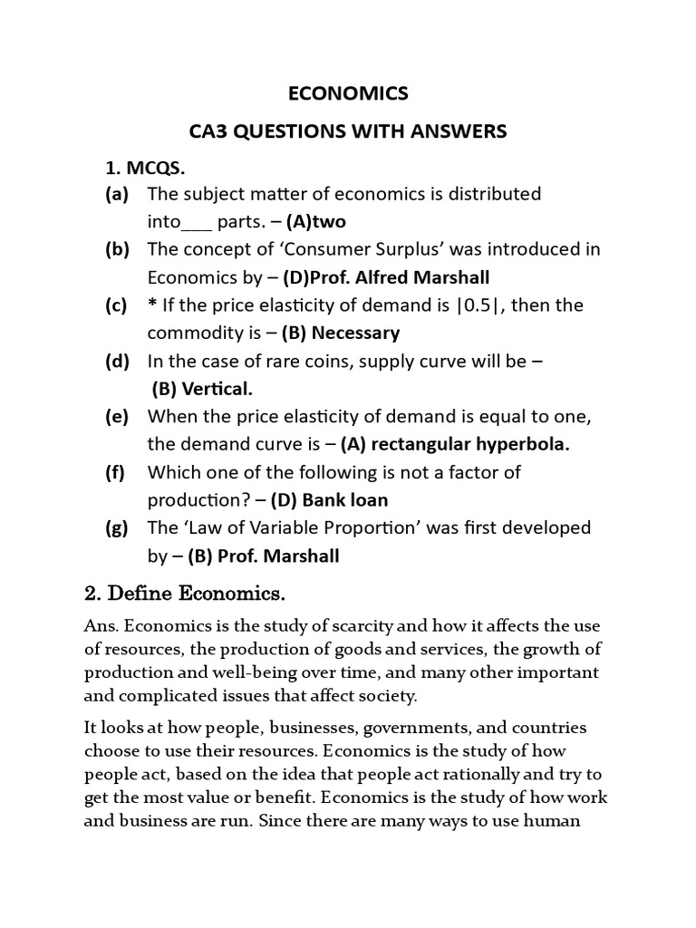 ECONOMICS CA3 Sols | PDF