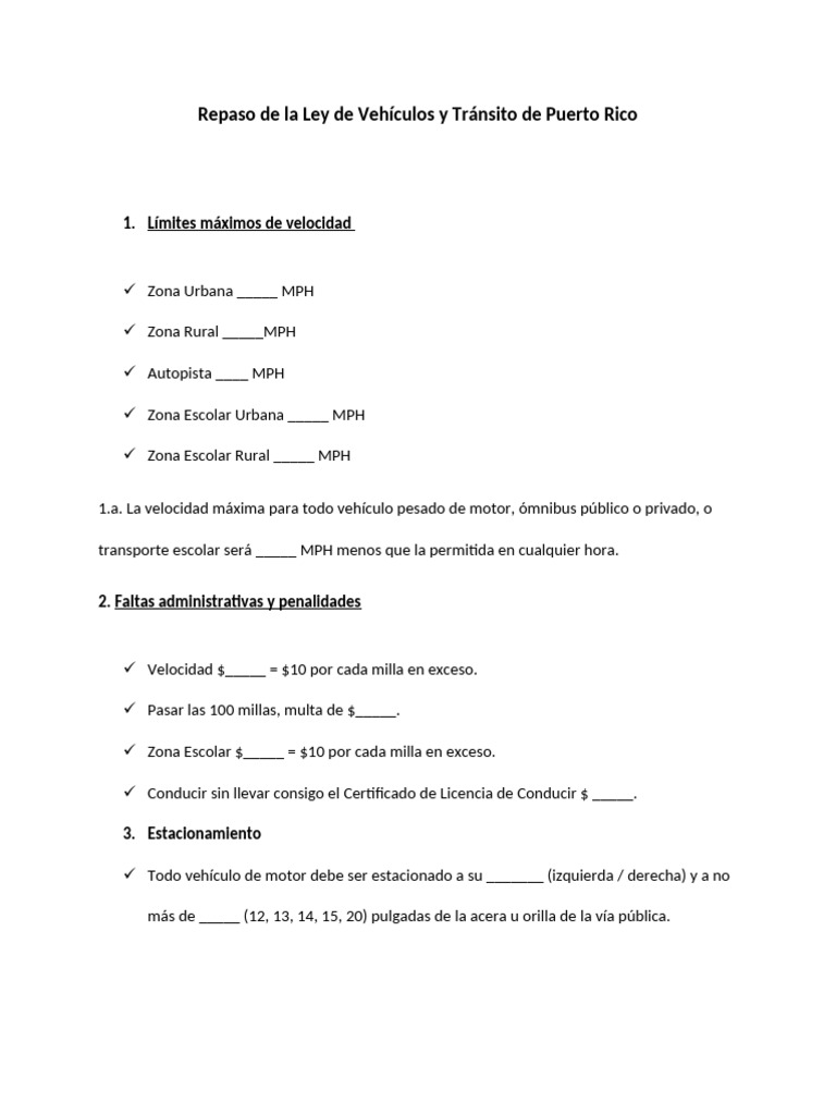 Repaso de La Ley de Vehículos y Tránsito de Puerto Rico | PDF ...