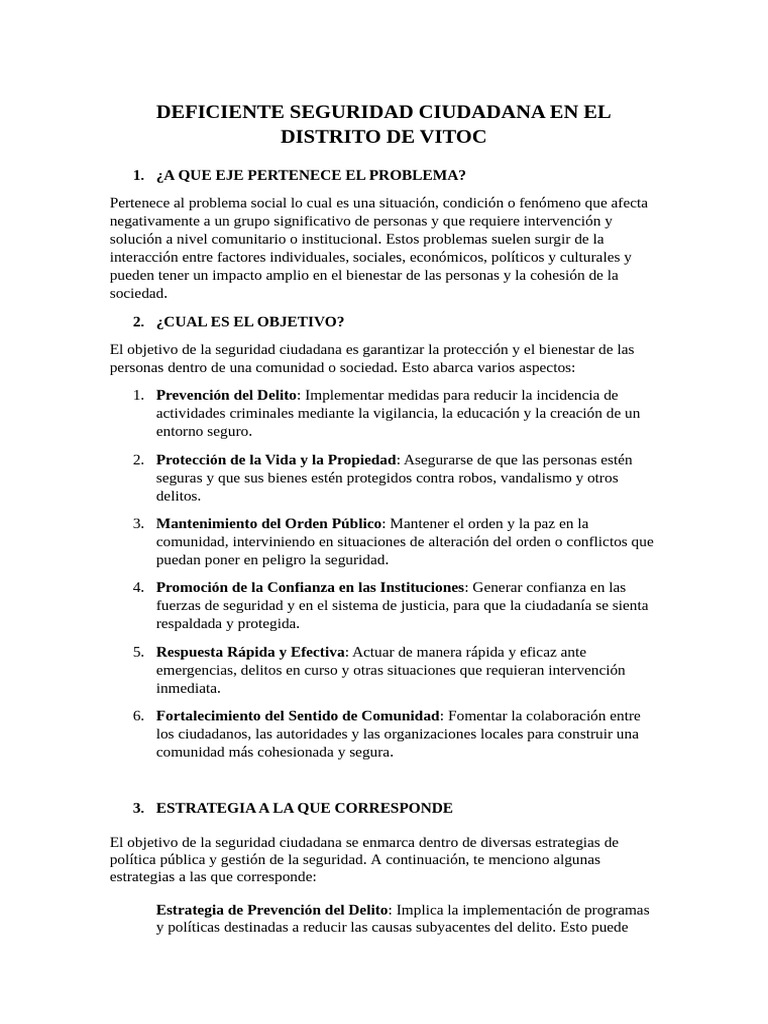 Deficiente Seguridad Ciudadana en El Distrito de Vitoc | PDF