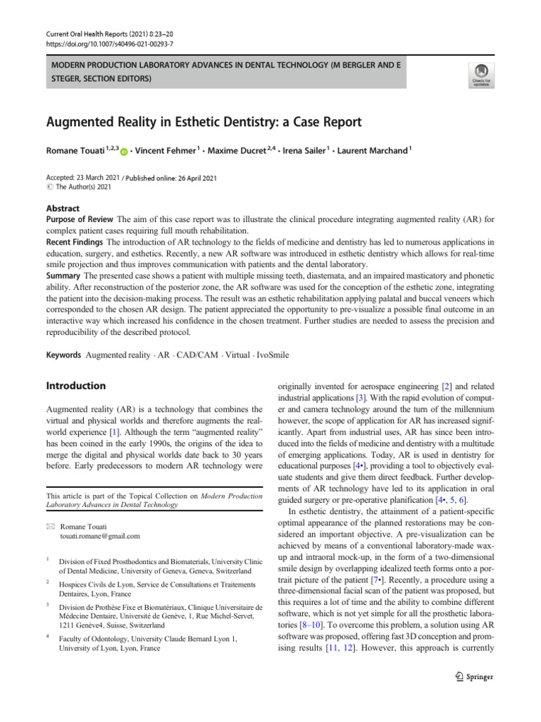 Jurnal 4. Augmented Reality in Esthetic Dentistry Case Report | PDF