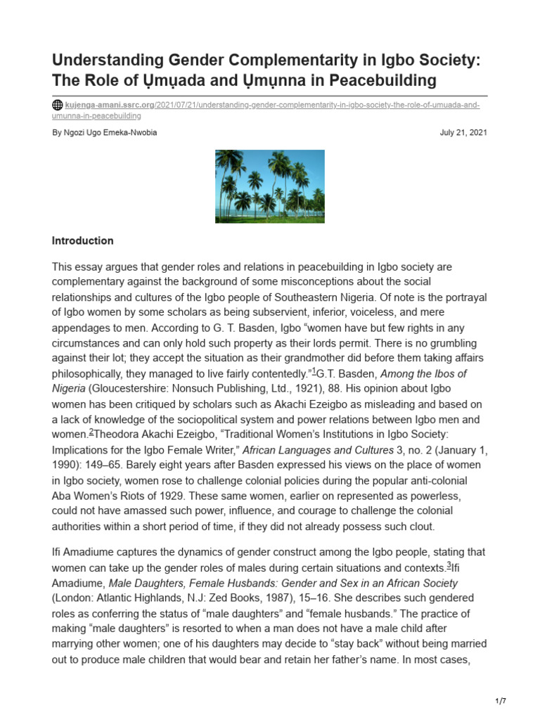 Understanding Gender Complementarity in Igbo Society The Role of Á Má Ada and Á Má Nna in ...
