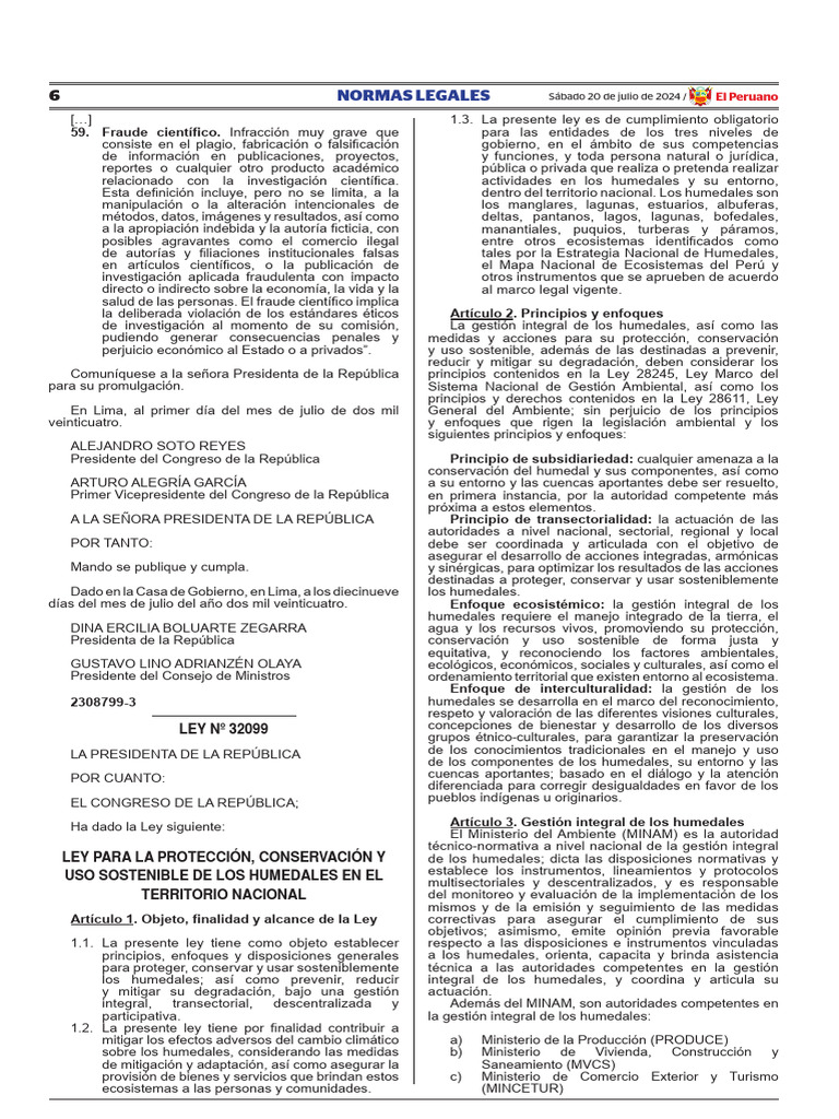 Ley 32099 para La Protección, Conservación y Uso Sostenibles de Los ...