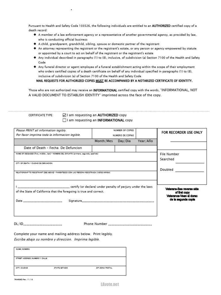 Application For Death Record | PDF