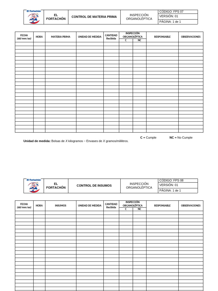Formato Materia Prima | PDF