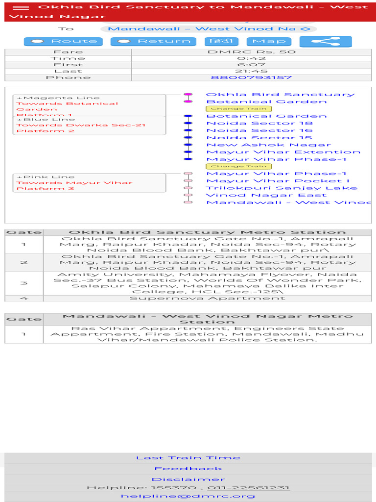 Route From Okhla Bird Sanctuary To Mandawali - We | PDF