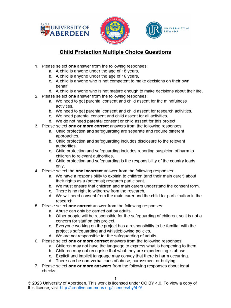 Child Protection MCQs | PDF