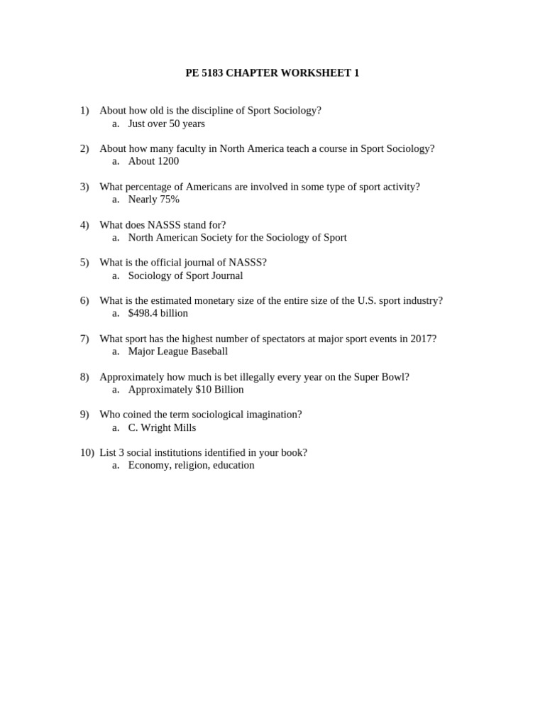 Chapter Worksheet 1 | PDF