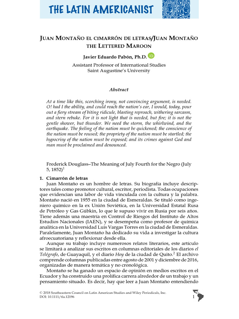 Juan - Montano - El - Cimarron - de - Letras de Javier Eduardo Pabon | PDF